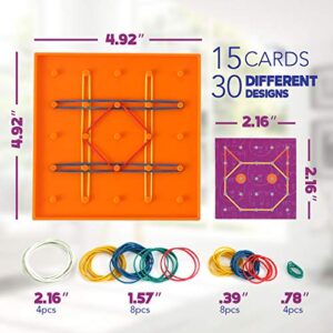 Double-Sided Geoboard - Mathematical Manipulative Material Geo Board, Graphical Educational Toy for Geometry and Creativity- 5 x 5 Grid/12 Pin Circular Array, 15 Cards with 30 Design, and Rubber Bands