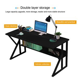 fgewrg US Stock - 47.2 inch Computer Desk with Storage Shelf Bookshelf, Home Office Writing Desktop Desk Modern K-Shaped Metal Legs PC Laptop Table (Black)