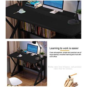 fgewrg US Stock - 47.2 inch Computer Desk with Storage Shelf Bookshelf, Home Office Writing Desktop Desk Modern K-Shaped Metal Legs PC Laptop Table (Black)