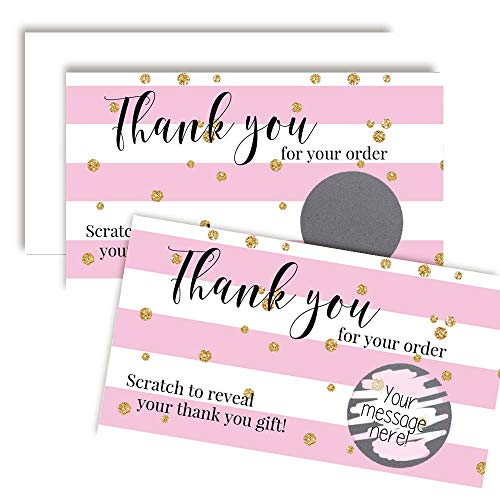 Pink Stripes Scratch & Win Customer Appreciation Package Inserts for Small Businesses, 20 2" X 3.5” Single Sided Insert Cards with Scratch Off Stickers included by AmandaCreation