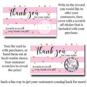 Pink Stripes Scratch & Win Customer Appreciation Package Inserts for Small Businesses, 20 2" X 3.5” Single Sided Insert Cards with Scratch Off Stickers included by AmandaCreation