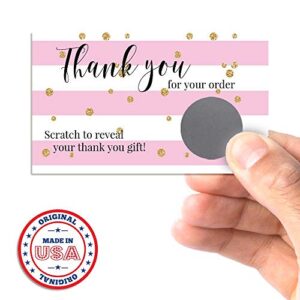 Pink Stripes Scratch & Win Customer Appreciation Package Inserts for Small Businesses, 20 2" X 3.5” Single Sided Insert Cards with Scratch Off Stickers included by AmandaCreation