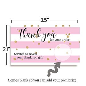 Pink Stripes Scratch & Win Customer Appreciation Package Inserts for Small Businesses, 20 2" X 3.5” Single Sided Insert Cards with Scratch Off Stickers included by AmandaCreation