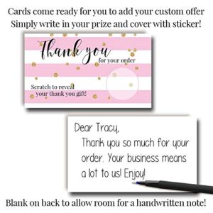 Pink Stripes Scratch & Win Customer Appreciation Package Inserts for Small Businesses, 20 2" X 3.5” Single Sided Insert Cards with Scratch Off Stickers included by AmandaCreation