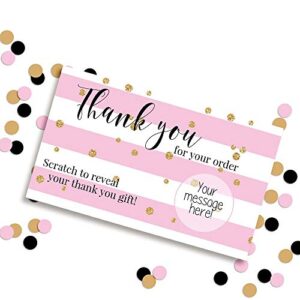 Pink Stripes Scratch & Win Customer Appreciation Package Inserts for Small Businesses, 20 2" X 3.5” Single Sided Insert Cards with Scratch Off Stickers included by AmandaCreation