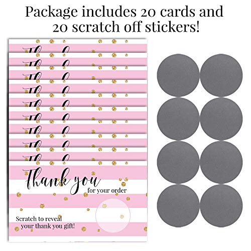 Pink Stripes Scratch & Win Customer Appreciation Package Inserts for Small Businesses, 20 2" X 3.5” Single Sided Insert Cards with Scratch Off Stickers included by AmandaCreation