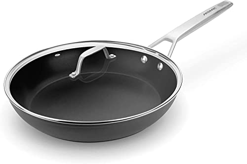 MsMk 12 inch Large Nonstick Frying Pan with Lid, Carbonize also Nonstick, PFOA Free Non-Toxic, Stay-Cool Handle, Scratch-resistant, Induction Skillet for Induction, Ceramic and Gas Cooktops