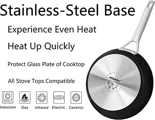 MsMk 12 inch Large Nonstick Frying Pan with Lid, Carbonize also Nonstick, PFOA Free Non-Toxic, Stay-Cool Handle, Scratch-resistant, Induction Skillet for Induction, Ceramic and Gas Cooktops