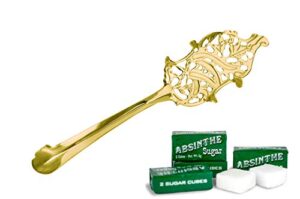 wormwood leaf absinthe spoon, gold-plated and 10 sugar cubes (5 packets) by bonnecaze