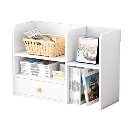 Shelf Bookshelf Magazine Rack Drawer Partition Divide-Grid Stratification Storage Rack Desktop Office Desk Home 69X20X48CM MUMUJIN (Color : White)