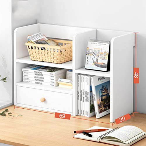 Shelf Bookshelf Magazine Rack Drawer Partition Divide-Grid Stratification Storage Rack Desktop Office Desk Home 69X20X48CM MUMUJIN (Color : White)