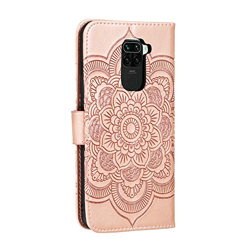 Asdsinfor Compatible with Xiaomi Redmi Note 9 Case Wallet Case Credit Cards Slot with Stand for PU Leather Shockproof Flip Magnetic Compatible with Redmi Note 9/Redmi 10X Sunflower Rose Gold LD