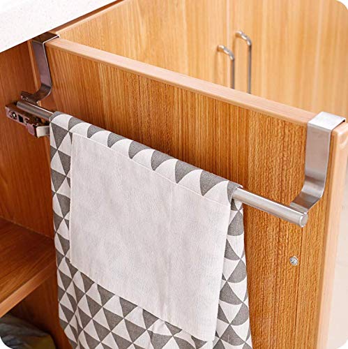 Kitchen Towel Holder Over Cabinet Door Tea Towel Hanger, Door Hook for Universal Fit on Inside or Outside of Cupboard Doors, Stainless Steel -23CM