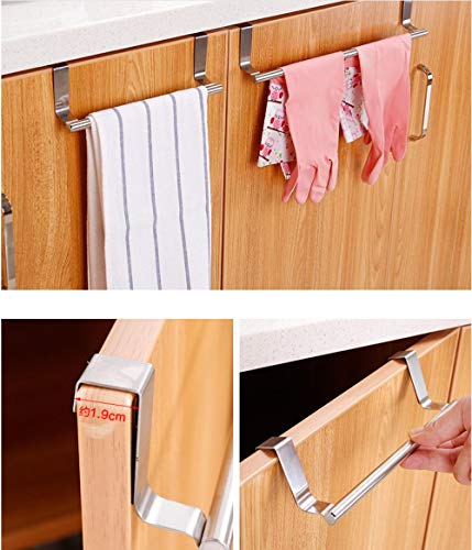 Kitchen Towel Holder Over Cabinet Door Tea Towel Hanger, Door Hook for Universal Fit on Inside or Outside of Cupboard Doors, Stainless Steel -23CM