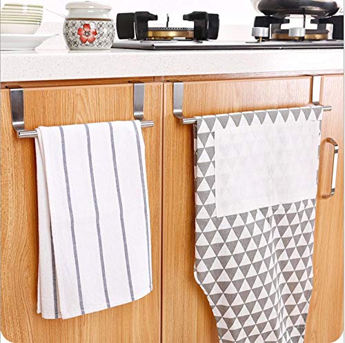 Kitchen Towel Holder Over Cabinet Door Tea Towel Hanger, Door Hook for Universal Fit on Inside or Outside of Cupboard Doors, Stainless Steel -23CM