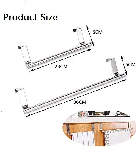 Kitchen Towel Holder Over Cabinet Door Tea Towel Hanger, Door Hook for Universal Fit on Inside or Outside of Cupboard Doors, Stainless Steel -23CM