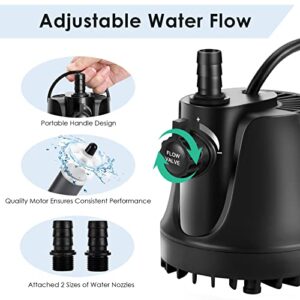 AQQA 265-800 GPH Submersible Aquarium Water Pump with Adjustable Switch, Water Removal and Drainage Sump Cleaning Pump with 2 Nozzles for Aquarium, Pond, Fish Tank, Hydroponics, Backyard (25W 400GPH)