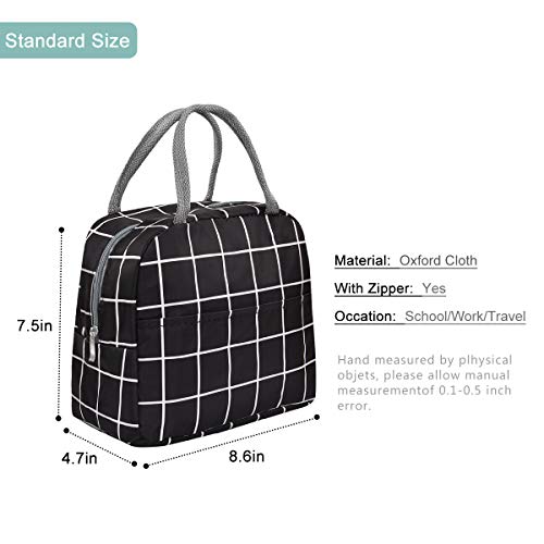 Homlouue Insulated Lunch Bags Lunch Box for Women Men Small Waterproof Lunch Bag Reusable Lunch Tote with Front Pocket Cooler Bag for Work Office Outdoors Picnic, Black plaid