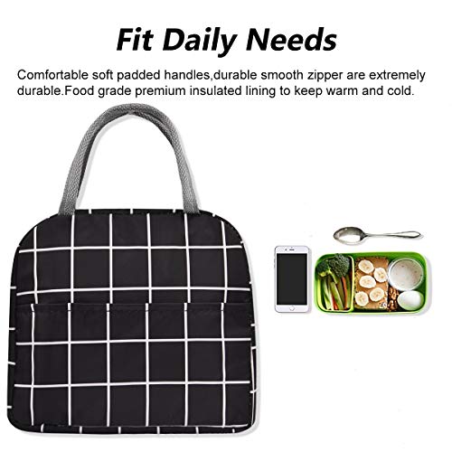 Homlouue Insulated Lunch Bags Lunch Box for Women Men Small Waterproof Lunch Bag Reusable Lunch Tote with Front Pocket Cooler Bag for Work Office Outdoors Picnic, Black plaid