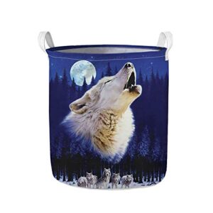 uzzuhi jungle moonunder wolf roar laundry hamper collapsable washable round storage basket mudroom without lid sturdy dirty hamper for clothes