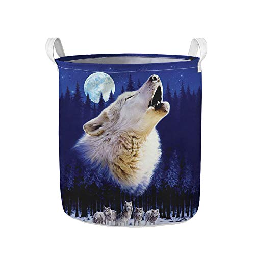 UZZUHI Jungle Moonunder Wolf Roar Laundry Hamper Collapsable Washable Round Storage Basket Mudroom Without Lid Sturdy Dirty Hamper for Clothes