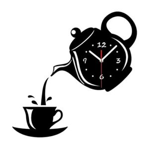 yqs wall clocks creative diy acrylic coffee cup teapot 3d wall clock decorative kitchen wall clocks living room dining room home decor clock (color : black)