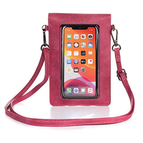 Clear Window Crossbody Bag Phone Purse Pouch Case for iPhone 11 Pro Max/iPhone X/XS/XR/XS Max / 8 7 Plus/iPhone SE 2020 / Google Pixel 4 / 3a / 3 XL (Pink)