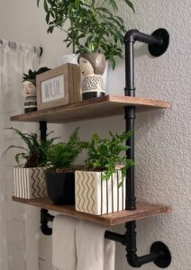 rogmars industrial pipe shelving,iron pipe shelves industrial bathroom shelves with towel bar,24 in rustic metal pipe floating shelves pipe wall shelf,2 tier industrial shelf wall mounted with hook