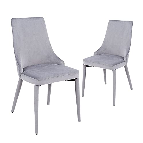 CangLong Modern Dining Room Side Chairs with Fabric Cushion Seat Back Mid Century Living Room Chairs with Brown Metal Legs Set of 2,Gray