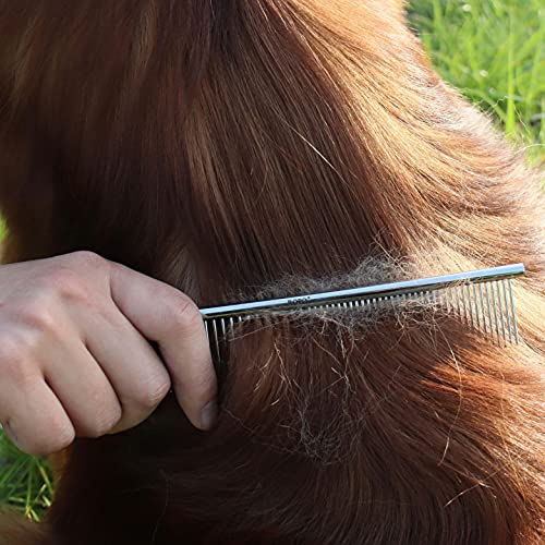 ROPO Pet Steel Combs Dog Cat Comb Tool for Removing Matted Fur - Pet Dematting Comb with Rounded Teeth and Non-Slip Grip Handle - Prevents Knots and Mats for Long and Short Haired Pets