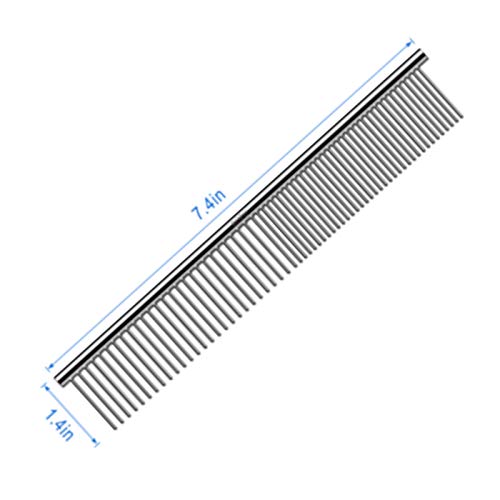 ROPO Pet Steel Combs Dog Cat Comb Tool for Removing Matted Fur - Pet Dematting Comb with Rounded Teeth and Non-Slip Grip Handle - Prevents Knots and Mats for Long and Short Haired Pets