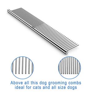 ROPO Pet Steel Combs Dog Cat Comb Tool for Removing Matted Fur - Pet Dematting Comb with Rounded Teeth and Non-Slip Grip Handle - Prevents Knots and Mats for Long and Short Haired Pets