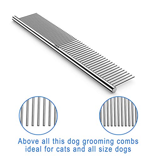 ROPO Pet Steel Combs Dog Cat Comb Tool for Removing Matted Fur - Pet Dematting Comb with Rounded Teeth and Non-Slip Grip Handle - Prevents Knots and Mats for Long and Short Haired Pets