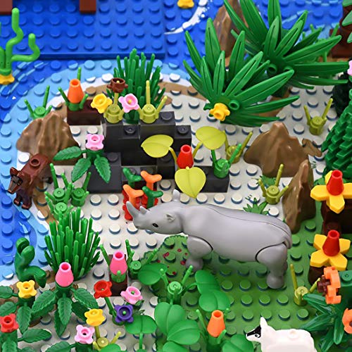 Haoun Tropical Island Building Block Parts Rainforest Plants Trees Flowers Scenery Animals Bricks Toy Set with Base Plates Compatible with All Major Brands