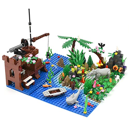 Haoun Tropical Island Building Block Parts Rainforest Plants Trees Flowers Scenery Animals Bricks Toy Set with Base Plates Compatible with All Major Brands