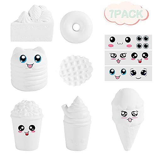 7Pcs Arts and Crafts for Girls, DIY Dessert Paint Your Own Squishies Kit! Gifts for Craft Lovers Kids Top Christmas Toys. Jumbo Slow Rise Squishies Stress Relief for Adult, with Decorating Stickers