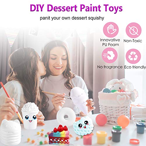 7Pcs Arts and Crafts for Girls, DIY Dessert Paint Your Own Squishies Kit! Gifts for Craft Lovers Kids Top Christmas Toys. Jumbo Slow Rise Squishies Stress Relief for Adult, with Decorating Stickers