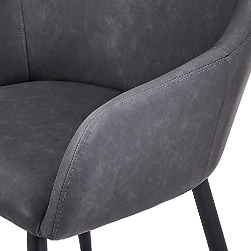 CangLong Mid Century Dining Room Chairs with Arm Metal Leatherette Seat, set of 2, Black