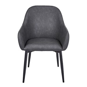 CangLong Mid Century Dining Room Chairs with Arm Metal Leatherette Seat, set of 2, Black