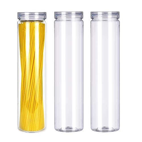 3Pcs Clear Plastic Food Storage Jar with Lid, Round Transparent Storage Container for Spaghetti,Pasta and Dry goods (2.1"Diameter x 11.8"Height) (Round)