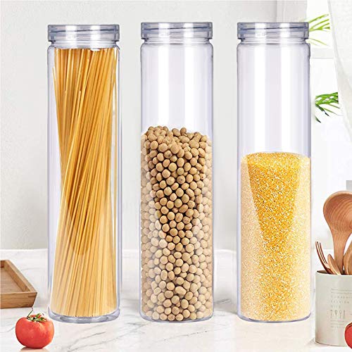 3Pcs Clear Plastic Food Storage Jar with Lid, Round Transparent Storage Container for Spaghetti,Pasta and Dry goods (2.1"Diameter x 11.8"Height) (Round)