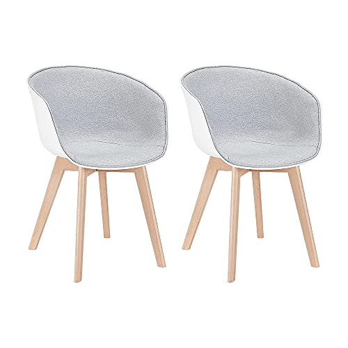 CangLong Upholstered Mid Century Modern Dining Armrest Living Room Makeup Side Chairs with Wooden Legs, set of 2, Grey 2