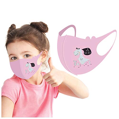 Mallocat 5PC Washable Kids Face Bandanas Reusable with Cartoon Pattern Breathable Cotton Ice Silk Face_Masks for Children, Boys and Girls