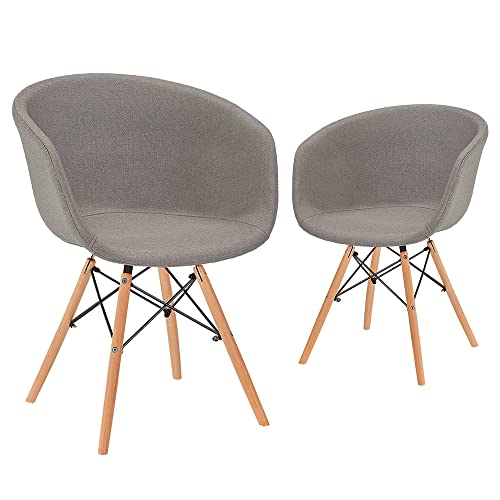 CangLong Upholstered Mid Century PP Modern Dining Armrest Living Room Makeup Side Chairs with Wooden Legs, set of 2, Grey 3