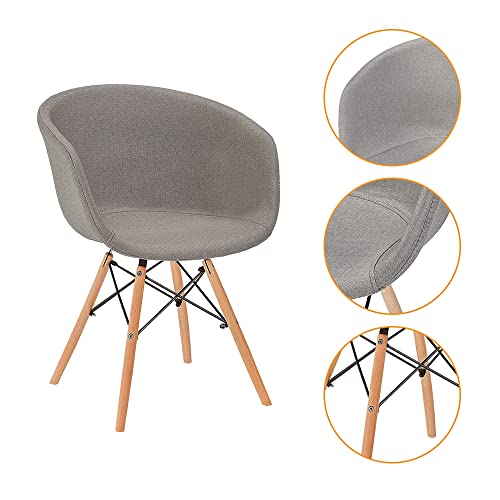 CangLong Upholstered Mid Century PP Modern Dining Armrest Living Room Makeup Side Chairs with Wooden Legs, set of 2, Grey 3