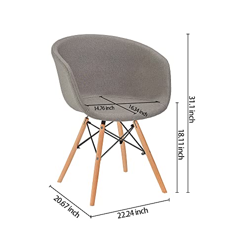 CangLong Upholstered Mid Century PP Modern Dining Armrest Living Room Makeup Side Chairs with Wooden Legs, set of 2, Grey 3