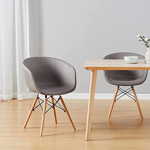 CangLong Upholstered Mid Century PP Modern Dining Armrest Living Room Makeup Side Chairs with Wooden Legs, set of 2, Grey 3