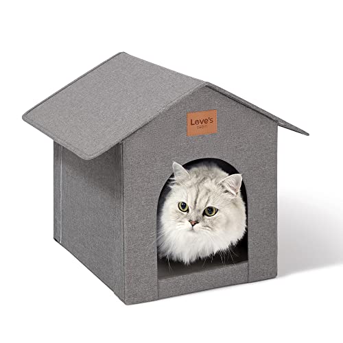 Love's cabin Outdoor Cat House Waterproof for All Seasons, Collapsible Warm Cat Houses for Outdoor/Indoor Cats, Feral Cat Shelter with Removable Soft Mat, Easy to Assemble Igloo House for Small Dog