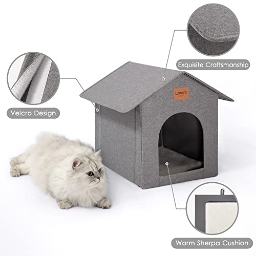 Love's cabin Outdoor Cat House Waterproof for All Seasons, Collapsible Warm Cat Houses for Outdoor/Indoor Cats, Feral Cat Shelter with Removable Soft Mat, Easy to Assemble Igloo House for Small Dog