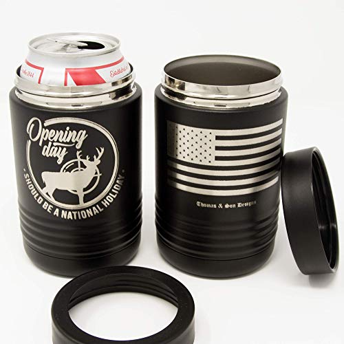 Thomas And Son - Cold Beverage Can Cooler - Engraved Open Season Hunting Can Holder - Double Wall Insulated Can Cozy Sleeve - Hunting Gifts For Men/Birthday Gifts For Men